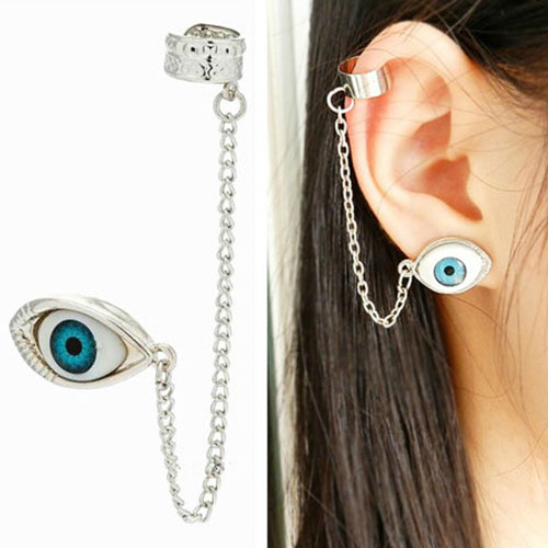 [gh10036] Silver/gold Tone Chain Eye Clip On Stud Earring on Luulla
