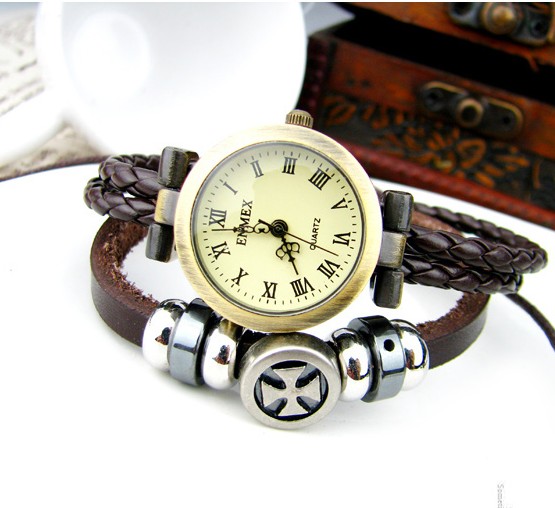 Retro Vintage Hand Rope Cross Mutiple Leather Watch on Luulla